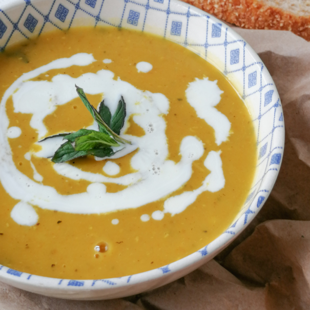 Butternut Squash Soup with Fire Roasted Poblano Crema